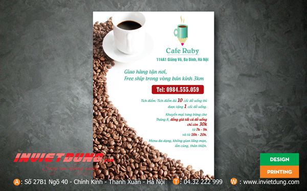 Tờ rơi cafe RUBY, mẫu tờ rơi quảng cáo quán cafe đẹp.